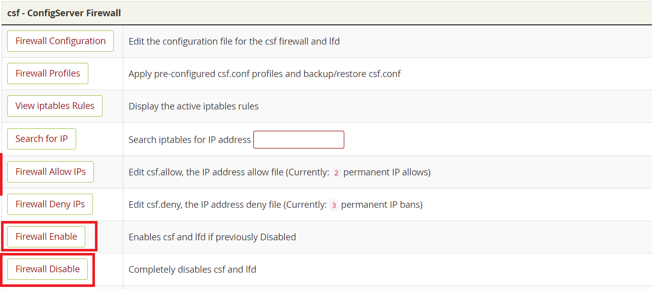 How to enable/ disable firewall in whm?